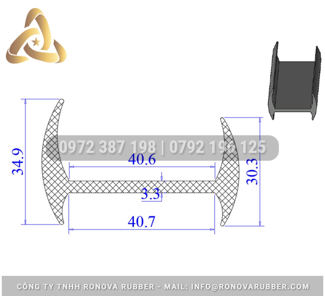 Ron Cao Su EPDM Chữ H 40 7x34 9x40 6 | Ronova Rubber