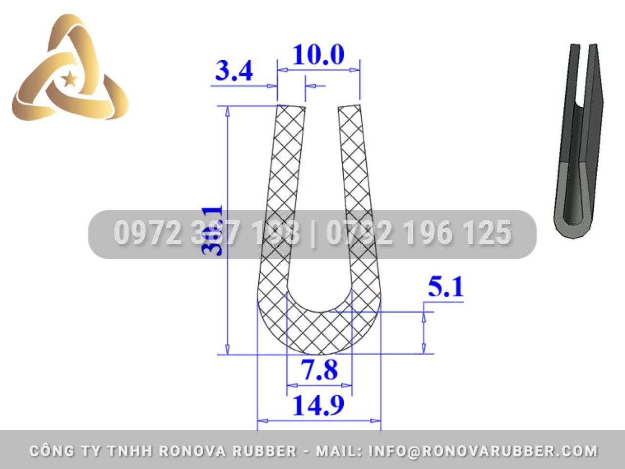Ron Cao Su EPDM Chữ U 14 9x30 1x7 8 | Ronova Rubber