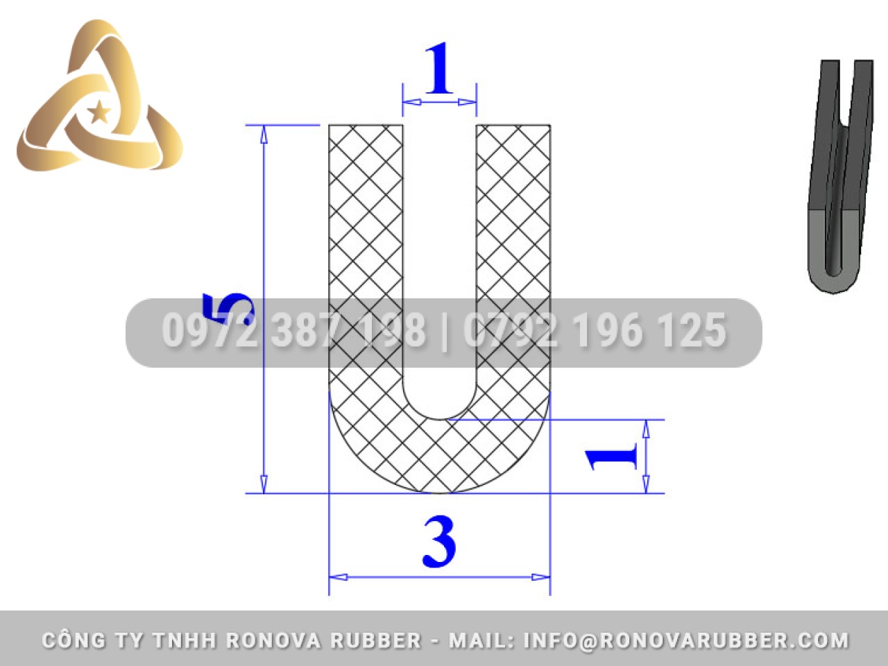 Ron Cao Su EPDM Chữ U 3x5x1 | Ronova Rubber