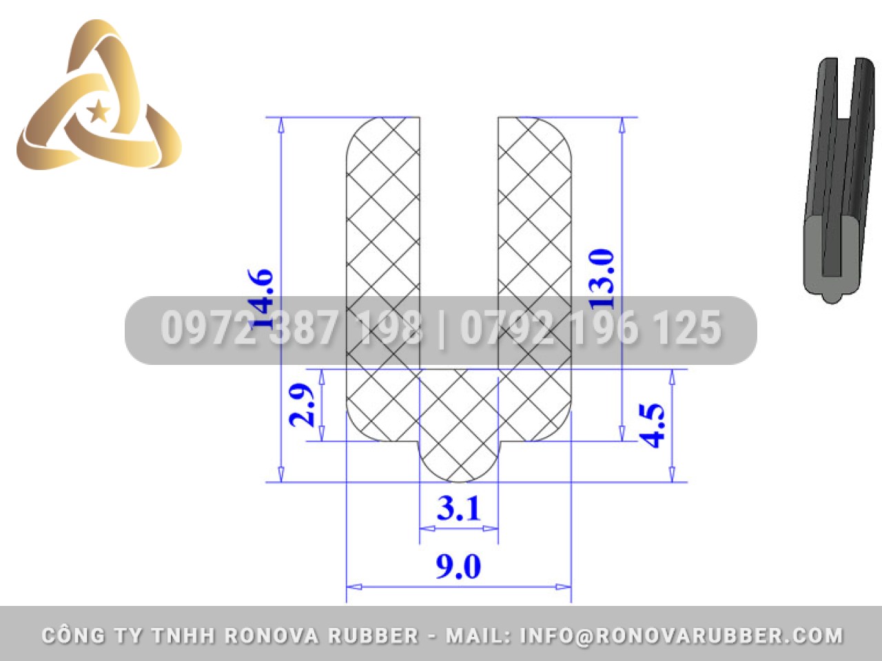 Ron Silicon Xốp Chữ U 9x14 6x3 1 | Ronova Rubber